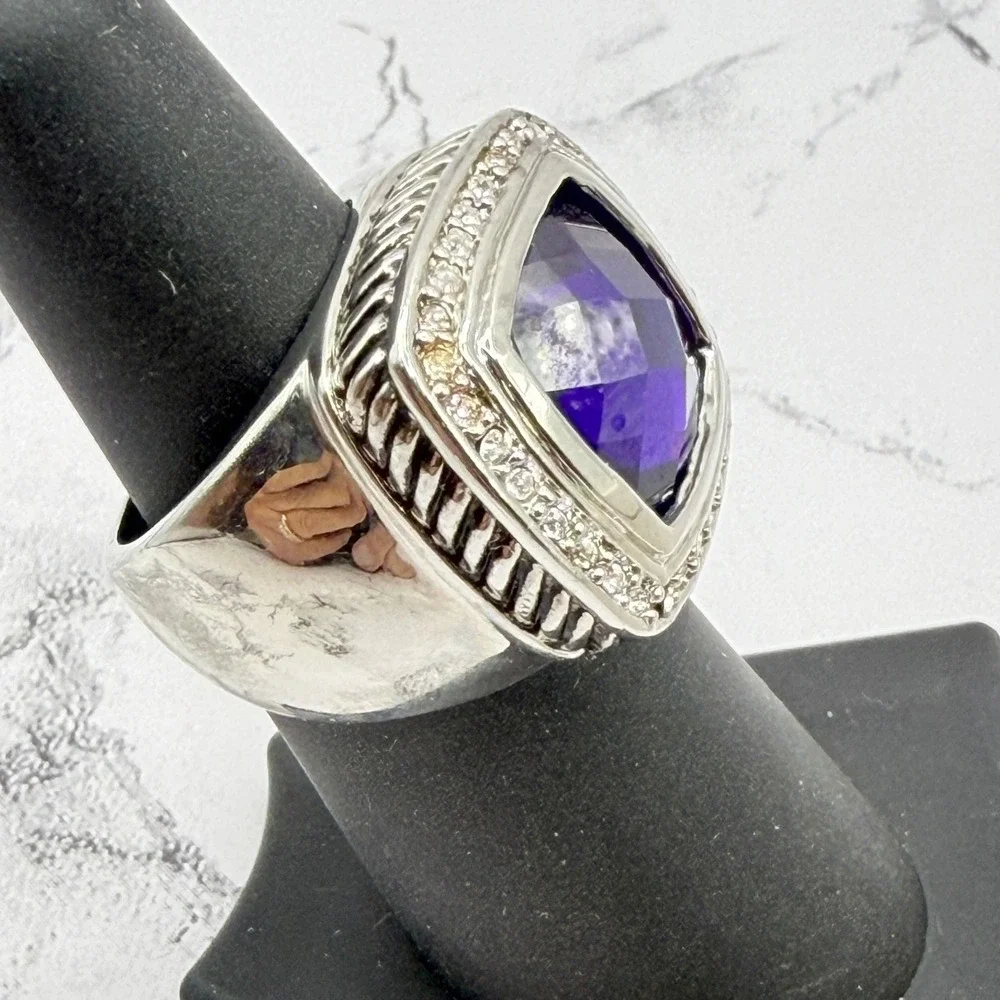 Source Unknown | Jewelry | Silver Tone Purple Glass Stone Statement ...